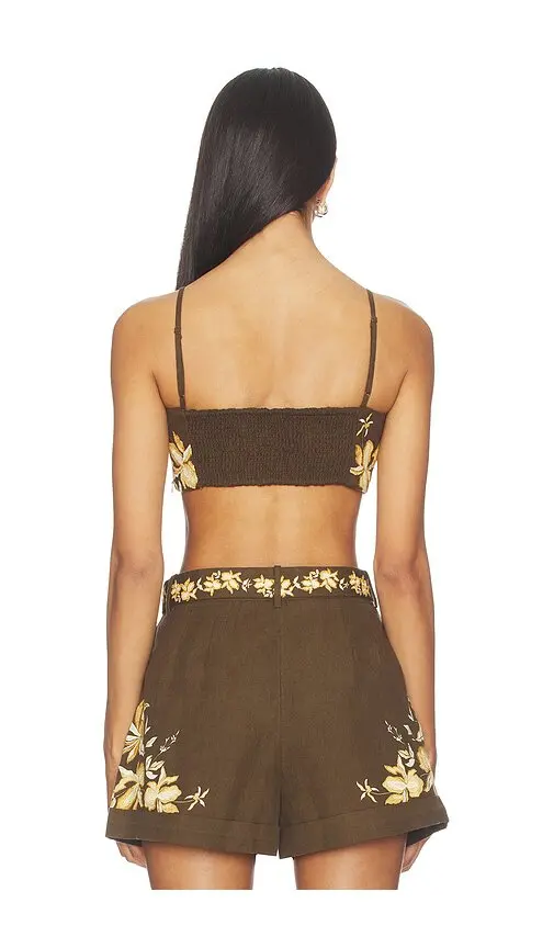 Hemant & Nandita Embroidered Linen Blend Bandeau Top