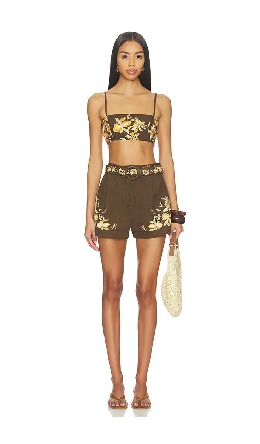 Hemant & Nandita Embroidered Linen Blend Bandeau Top