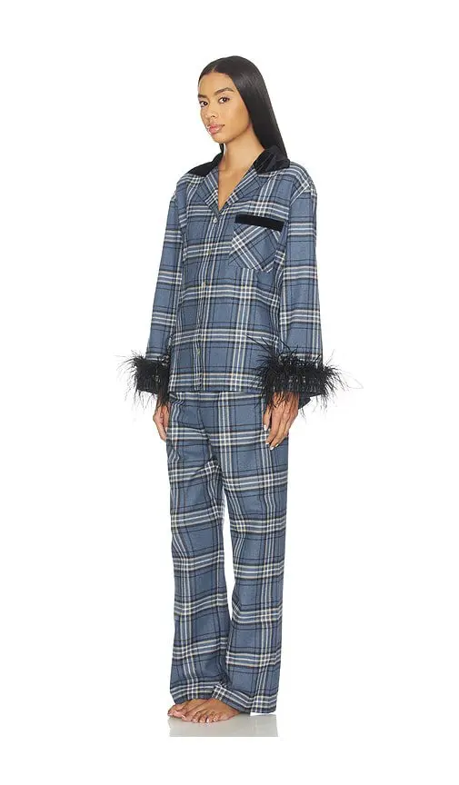 Sleeper Checked Cotton-flannel Set With Detachable Feathers In Blue - Navy Checkered