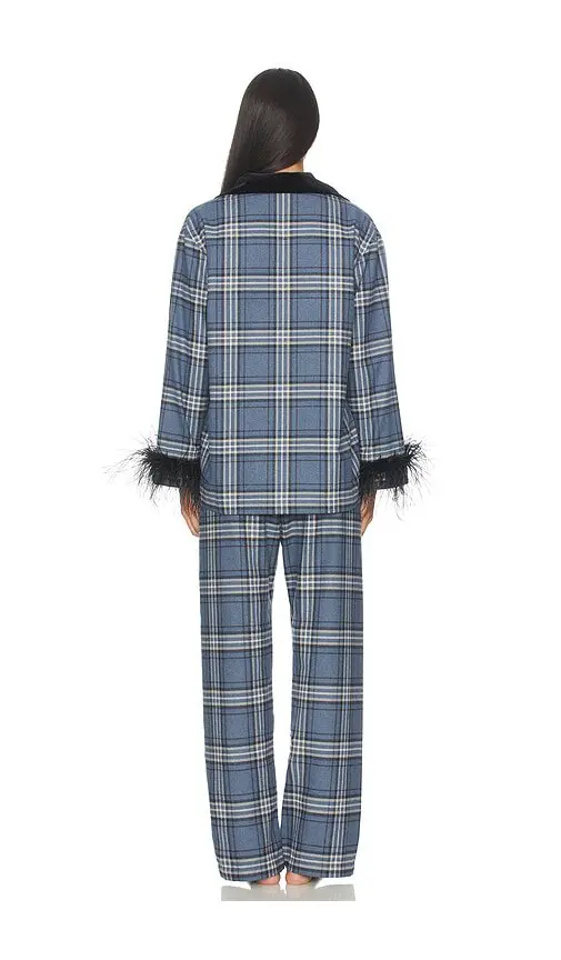 Sleeper Checked Cotton-flannel Set With Detachable Feathers In Blue - Navy Checkered