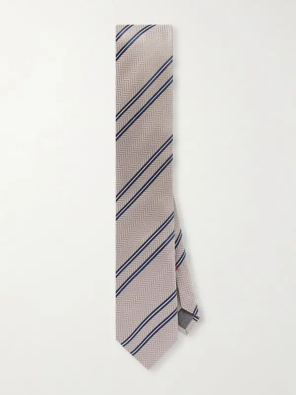 Brunello Cucinelli 7.5cm Striped Herringbone Silk-jacquard Tie - Brown