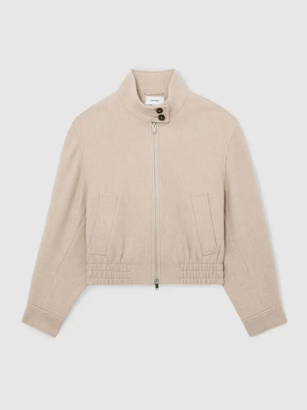 REISS Elodie Wool Funnel-neck Bomber Coat - Neutral