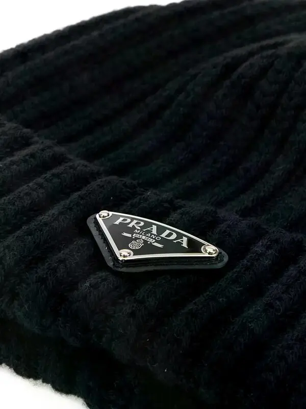 Prada Triangle Logo Beanie - Black
