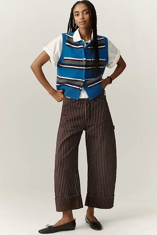 DAMSON MADDER Button-front Sweater Vest - Blue Stripe