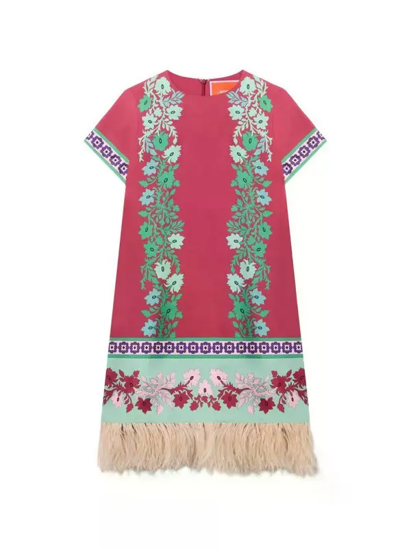 La DoubleJ Floral Fringed Swing Dress - Red