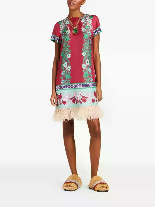 La DoubleJ Floral Fringed Swing Dress - Red