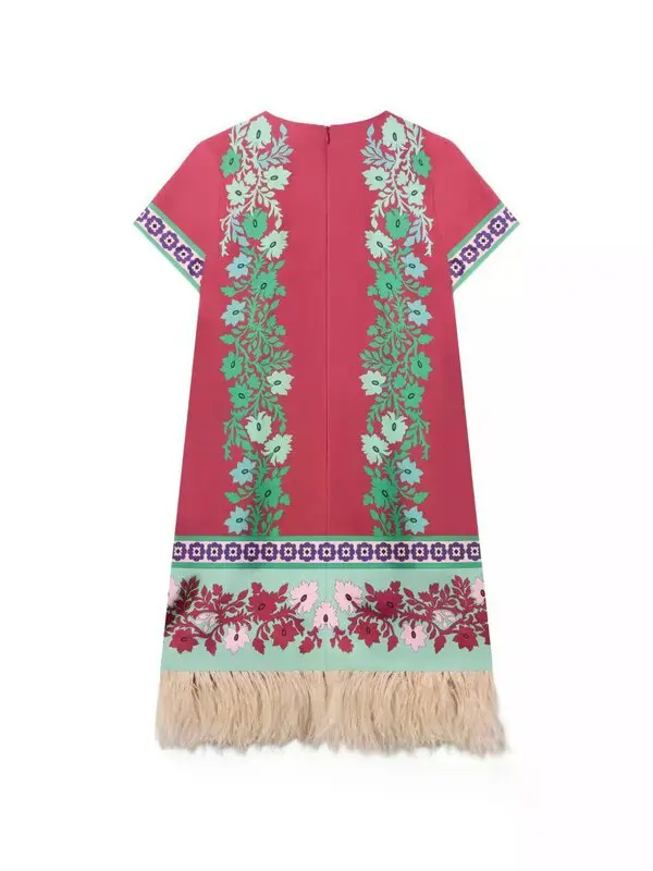 La DoubleJ Floral Fringed Swing Dress - Red