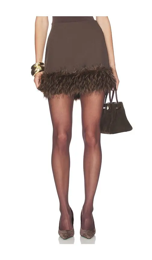 Apparis Meadow Faux Fur Trimmed Mini Skirt - Brown