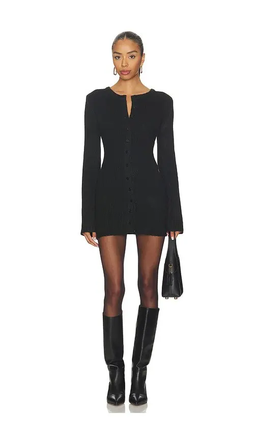 SNDYS. August Fluffy Mini Dress - Black