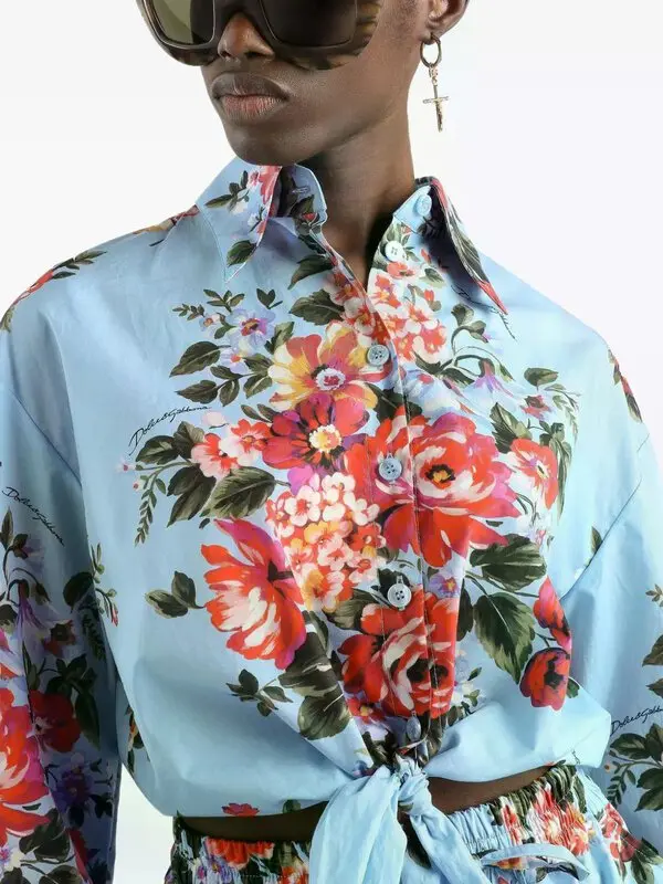 Dolce & Gabbana Floral Tie Blouse - Blue