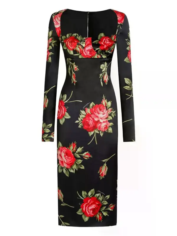 Dolce & Gabbana Floral-print Long-sleeve Midi Dress - Black