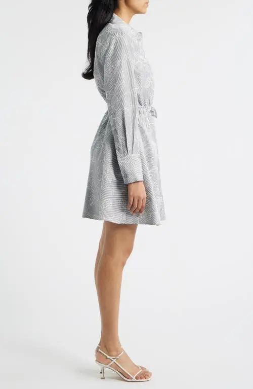 Sam Edelman Floral Long Sleeve Shirt Dress - Grey/whtie