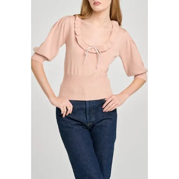 WAYF Paulina Puff Sleeve Sweater - Pink