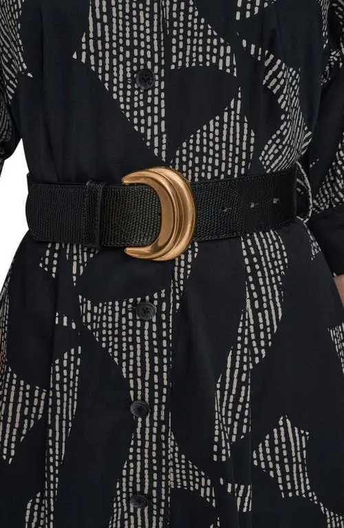Donna Karan New York Abstract Print Belted Midi Shirtdress - Black/sand