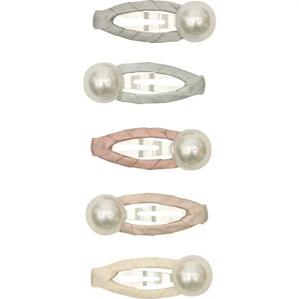MIMI & LULA Faux Pearl Satin Hair Clips Set Of 4 - Light/pastel Pink