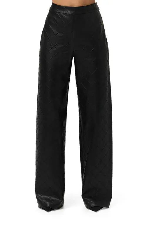 Naked Wardrobe Diamond Stitched Faux Leather Wide Leg Pants