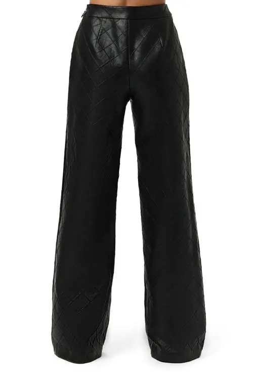 Naked Wardrobe Diamond Stitched Faux Leather Wide Leg Pants