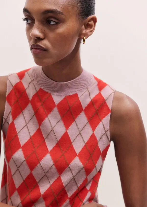 ME+EM Argyle Knit Vest - Smoke Pink/poppy Red
