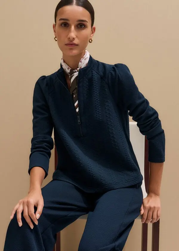 ME+EM Cable Jacquard Half-zip Top