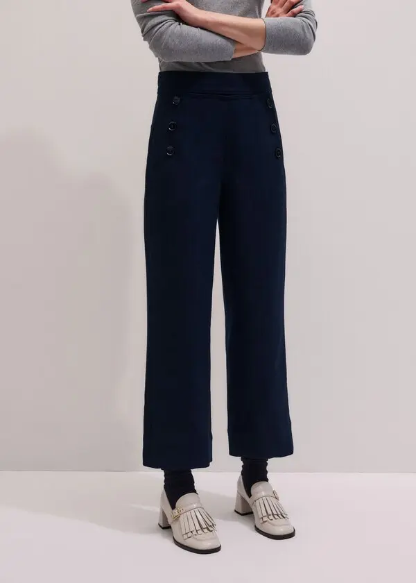 ME+EM Button Front Crop Trousers - Navy