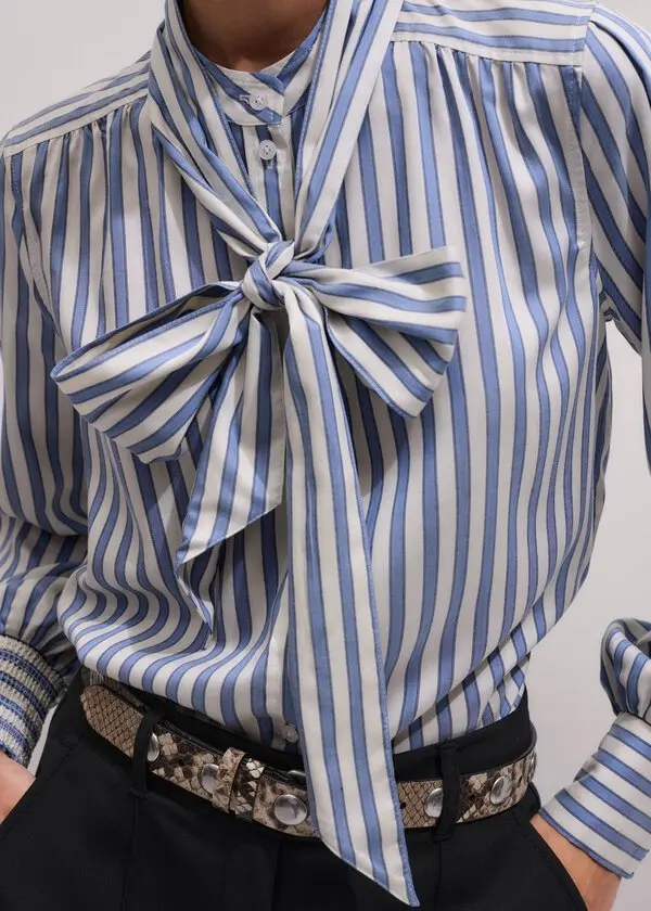 ME+EM Striped Tie Neck Shirt - Blue/white