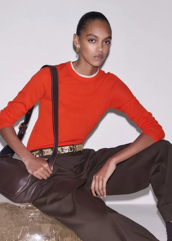 ME+EM Barely There Contrast Trim Jumper - Orange/soft White