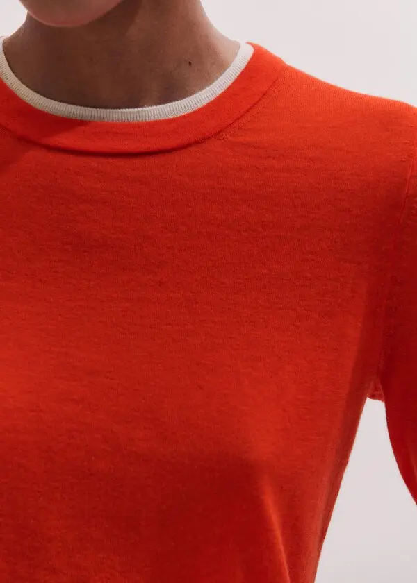 ME+EM Barely There Contrast Trim Jumper - Orange/soft White