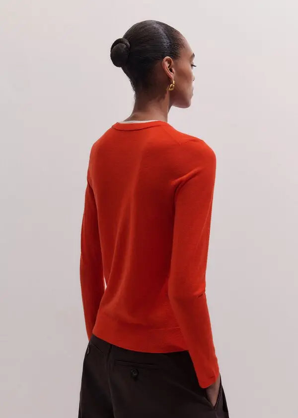 ME+EM Barely There Contrast Trim Jumper - Orange/soft White