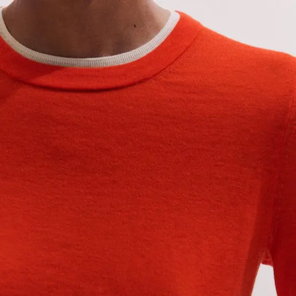 ME+EM Barely There Contrast Trim Jumper - Orange/soft White