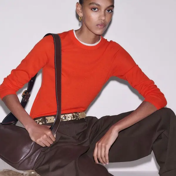 ME+EM Barely There Contrast Trim Jumper - Orange/soft White
