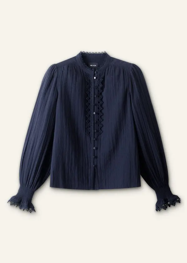 ME+EM Cheesecloth Blouse With Embroidered Trims