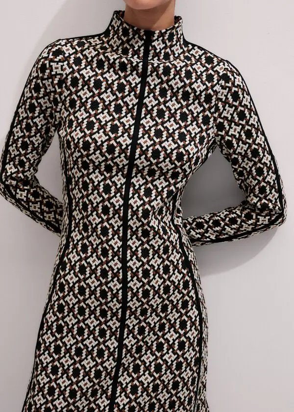 Me+Em Graphic Jacquard Fit And Flare Midi Dress - Navy Multi | Editorialist