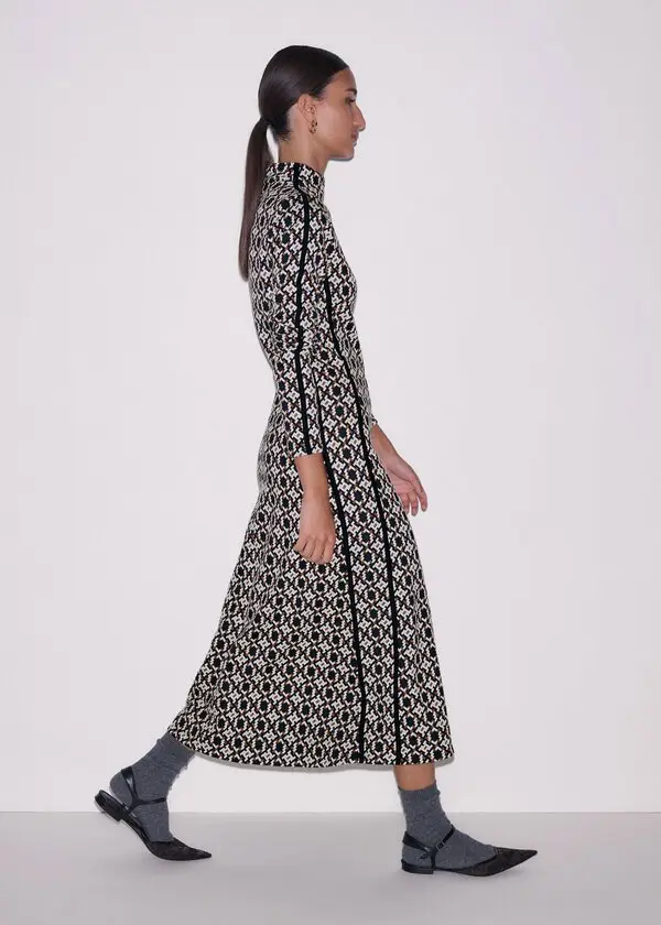 Me+em Geometric Jacquard Stretch-Cotton Midi-Dress - Navy Multi