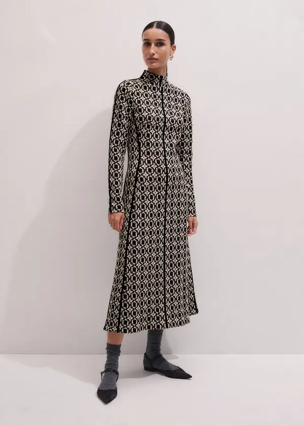 Me+em Geometric Jacquard Stretch-Cotton Midi-Dress - Navy Multi