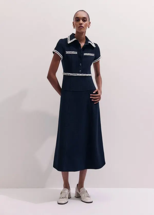 ME+EM Fit + Flare Fray Trim Midi Dress