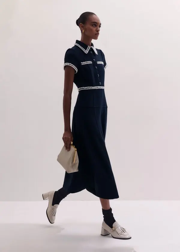 ME+EM Fit + Flare Fray Trim Midi Dress