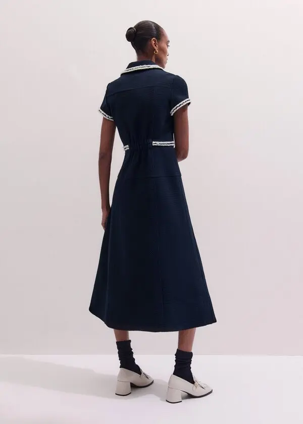 ME+EM Fit + Flare Fray Trim Midi Dress