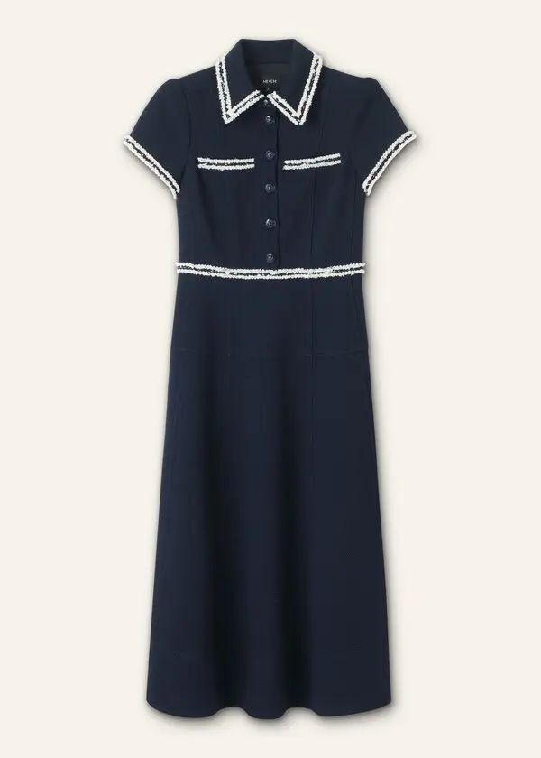 ME+EM Fit + Flare Fray Trim Midi Dress