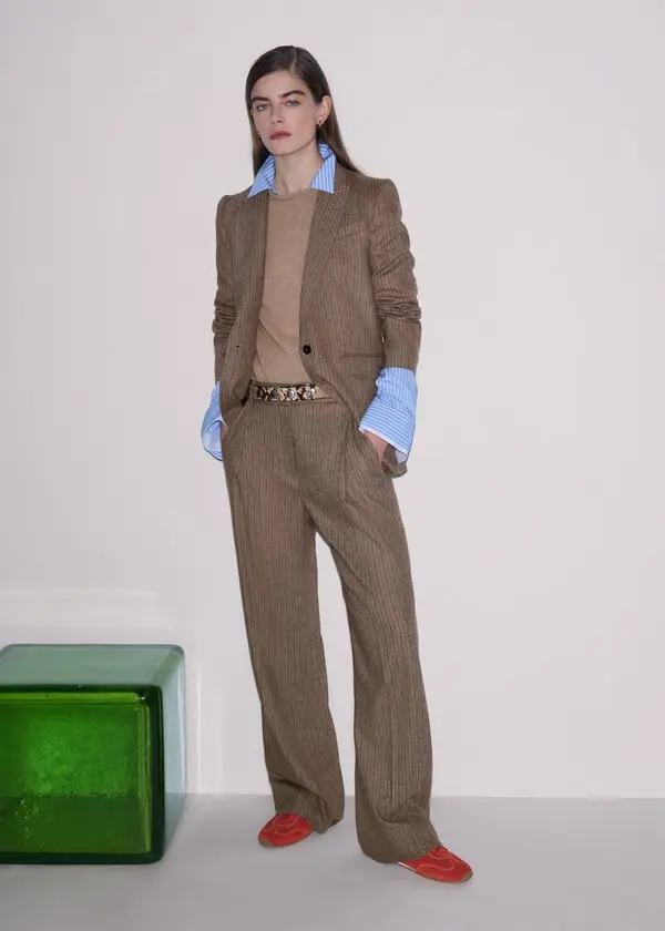 ME+EM Pinstripe Sharp Shoulder Blazer - Mocha/blue
