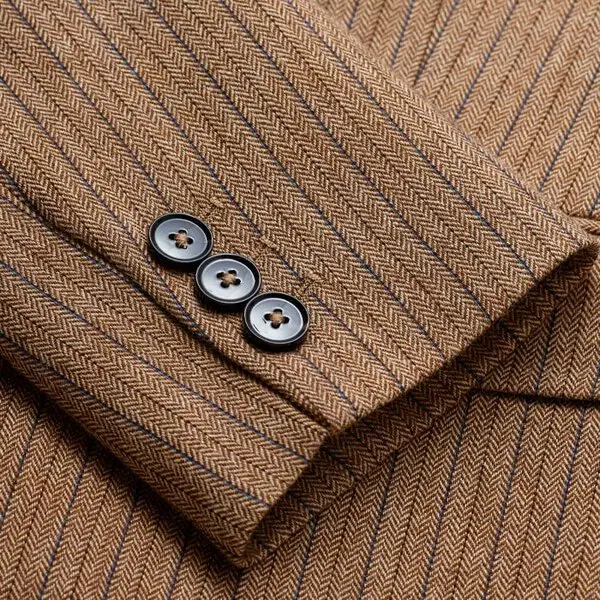 ME+EM Pinstripe Sharp Shoulder Blazer - Mocha/blue