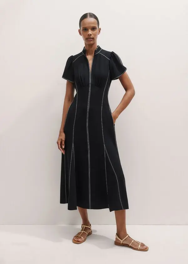 ME+EM Contrast Stitch Midi Dress - Black