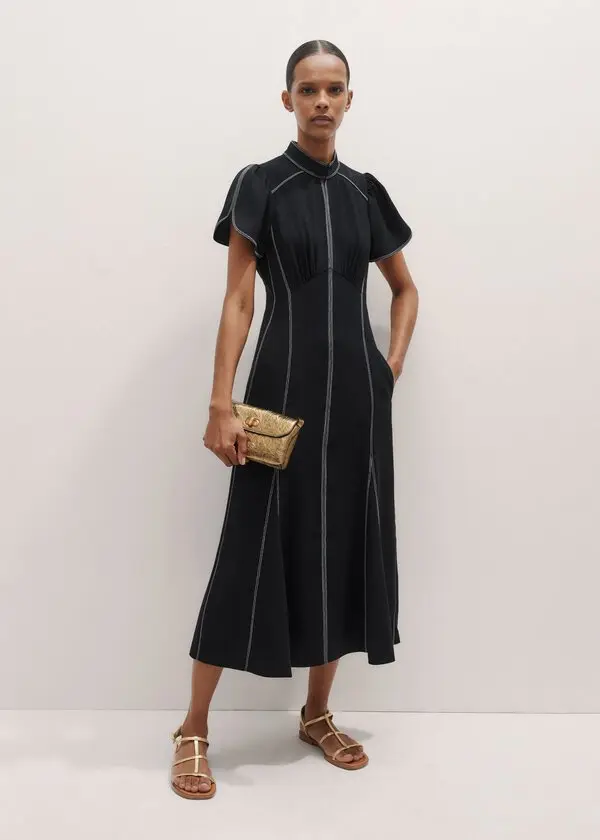 ME+EM Contrast Stitch Midi Dress - Black