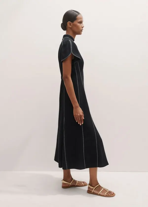 ME+EM Contrast Stitch Midi Dress - Black