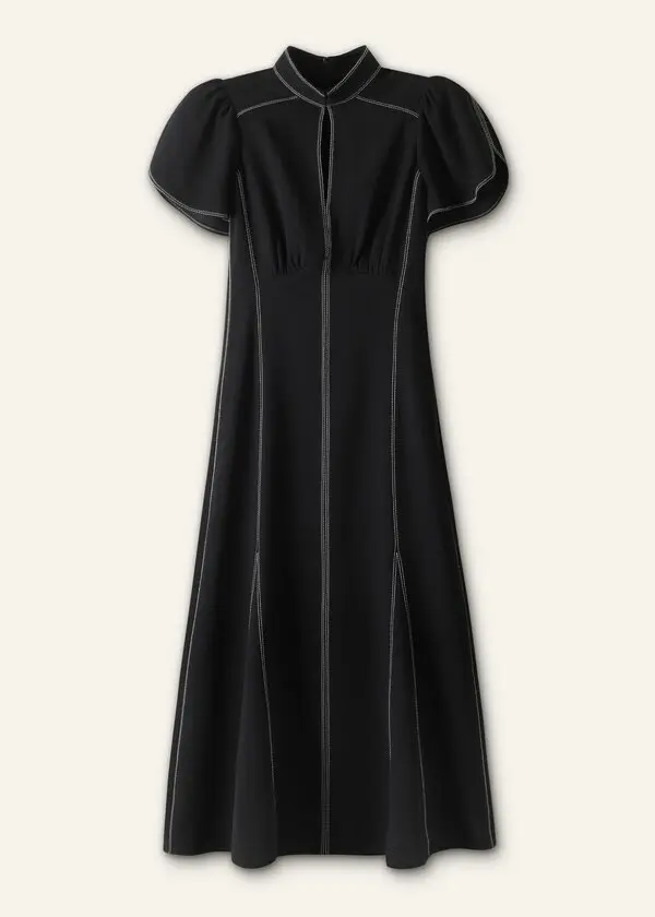 ME+EM Contrast Stitch Midi Dress - Black