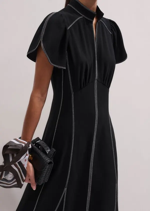 ME+EM Contrast Stitch Midi Dress - Black