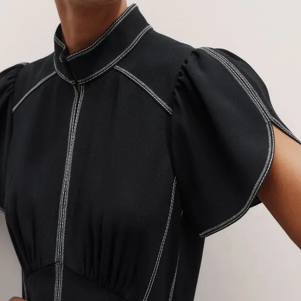 ME+EM Contrast Stitch Midi Dress - Black