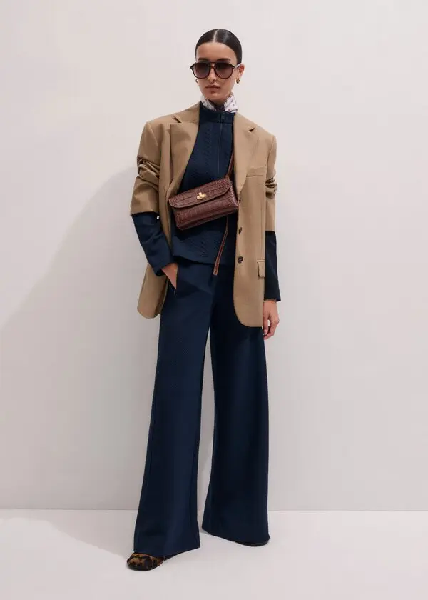 ME+EM Cable Jacquard Wide-leg Trousers - Navy