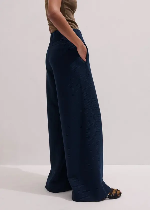 ME+EM Cable Jacquard Wide-leg Trousers - Navy