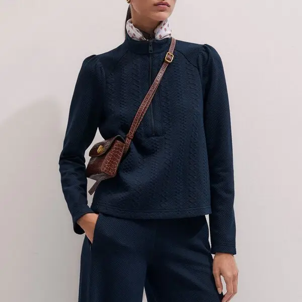 ME+EM Cable Jacquard Wide-leg Trousers - Navy