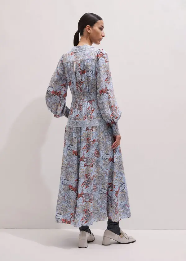 Me+em Silk Fit and Flare Maxi Dress - Blue Multi